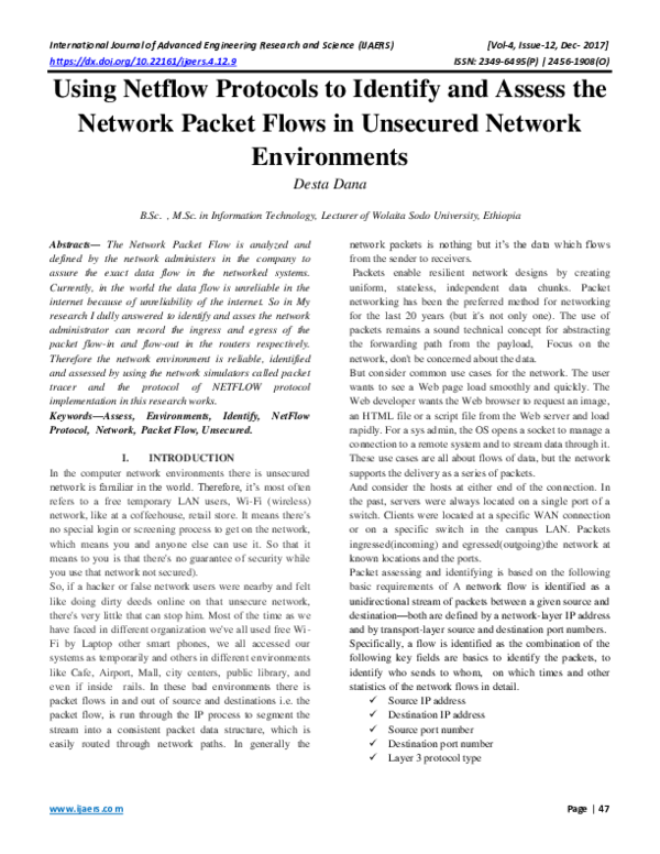 (PDF) Using Netflow Protocols to Identify and Assess the Network Packet Flows in Unsecured ...