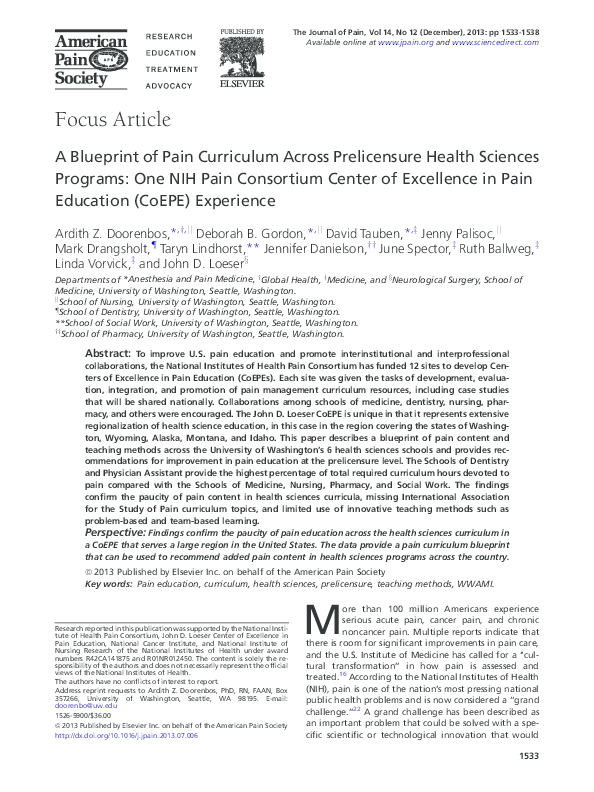 (PDF) A Blueprint of Pain Curriculum Across Prelicensure Health ...