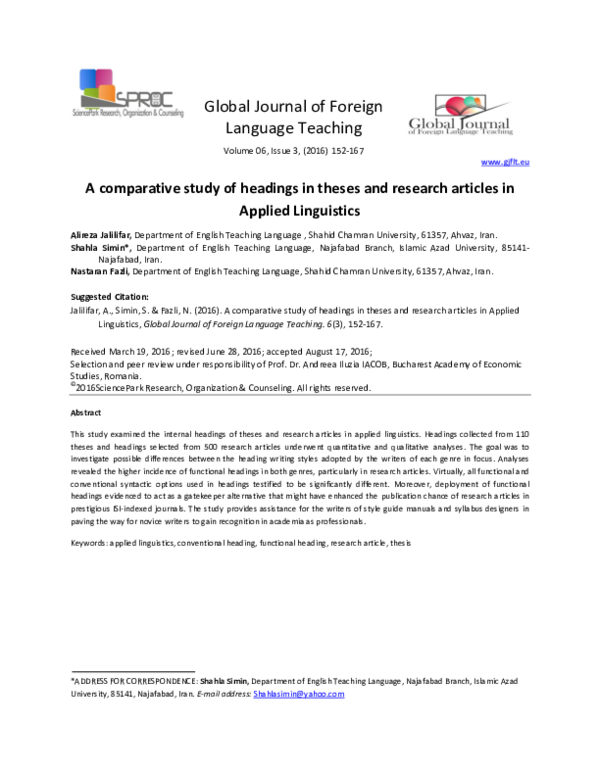 (PDF) A comparative study of headings in theses and research articles ...