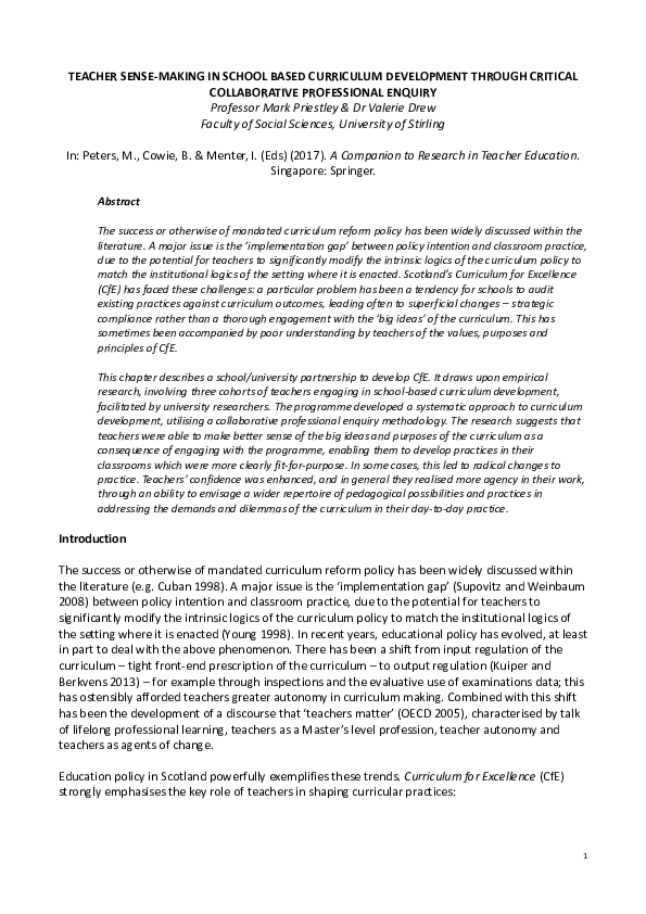 (PDF) TEACHER SENSE-MAKING IN SCHOOL BASED CURRICULUM DEVELOPMENT THROUGH CRITICAL COLLABORATIVE ...