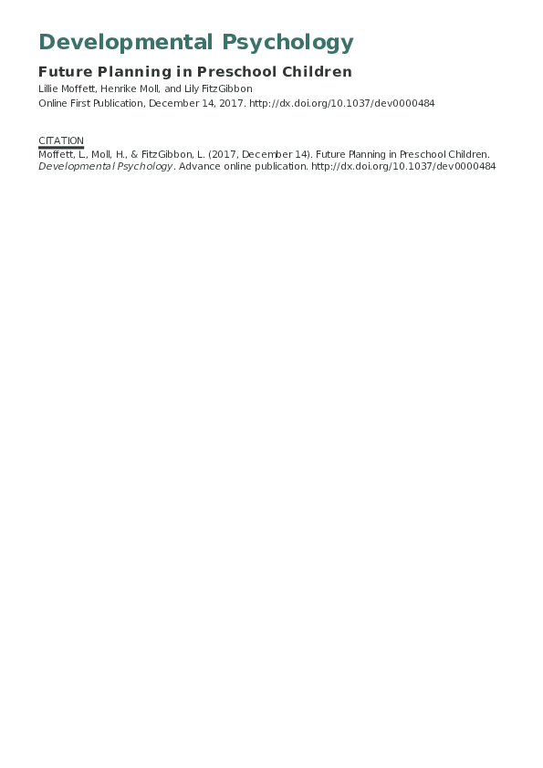 (PDF) Future Planning in Preschool Children