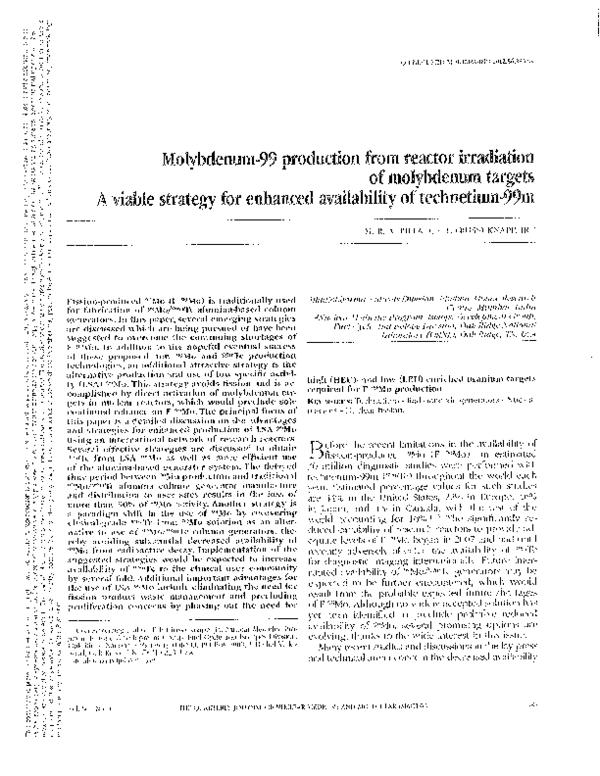 (PDF) Molybdenum-99 production from reactor irradiation of molybdenum ...