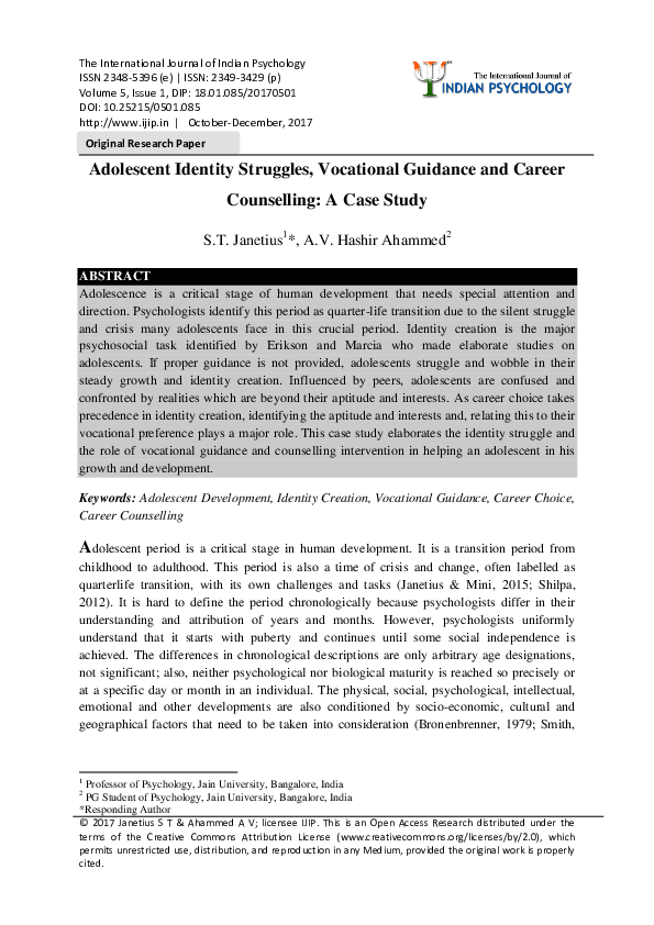 (PDF) Adolescent Identity Struggles, Vocational Guidance and Career ...