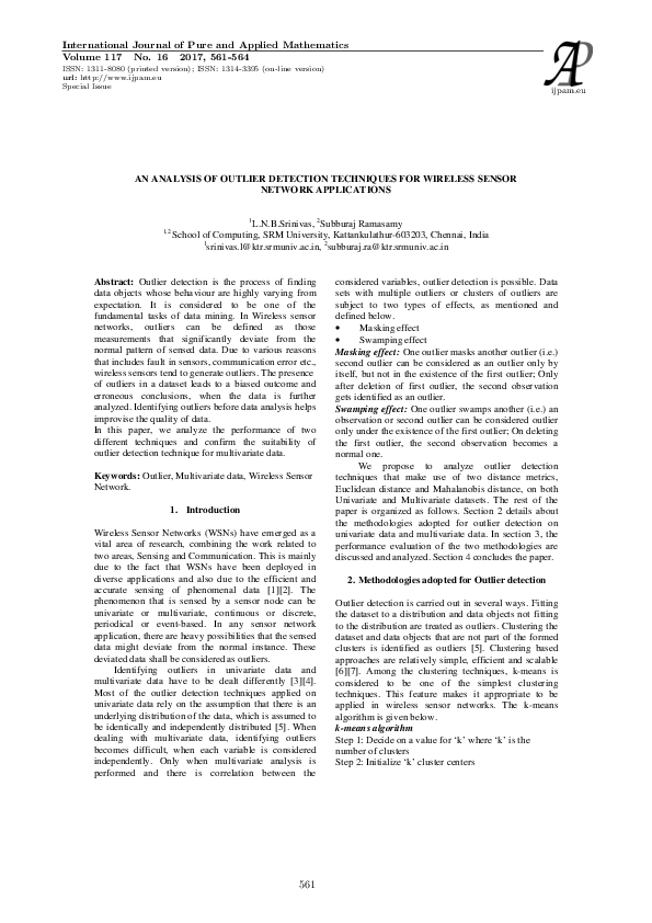 Pdf An Analysis Of Outlier Detection Techniques For Wireless Sensor