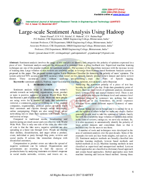 (PDF) Large-scale Sentiment Analysis Using Hadoop
