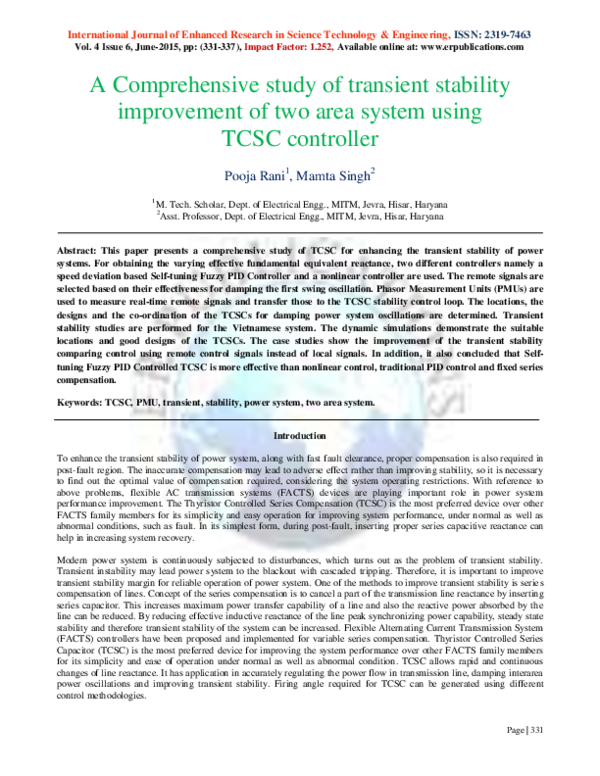 (PDF) A Comprehensive study of transient stability improvement of two area system using TCSC ...