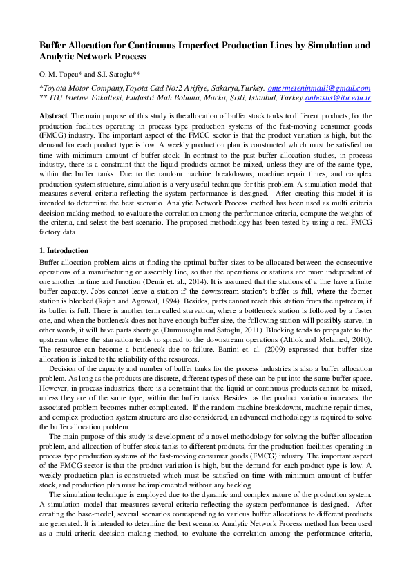 Pdf Buffer Allocation For Continuous Imperfect Production Lines By Simulation And Analytic