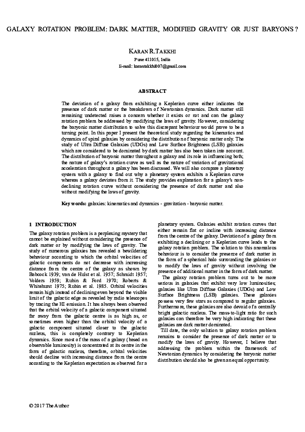 (PDF) GALAXY ROTATION PROBLEM: DARK MATTER, MODIFIED GRAVITY OR JUST ...