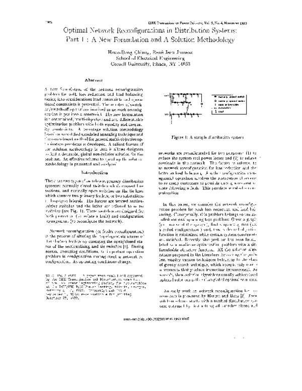 Pdf Optimal Network Reconfigurations In Distribution Systems Part 1 A New Formulation And A