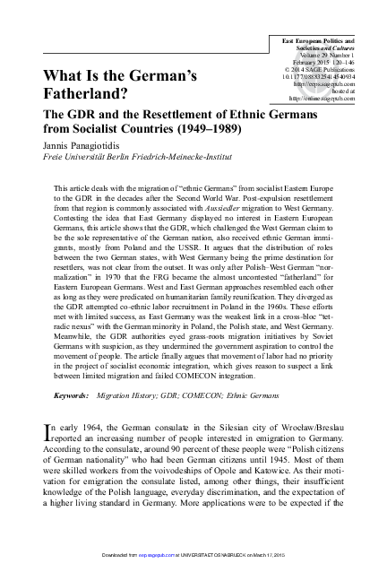 (PDF) What is the German’s Fatherland? The GDR and the Resettlement of ...