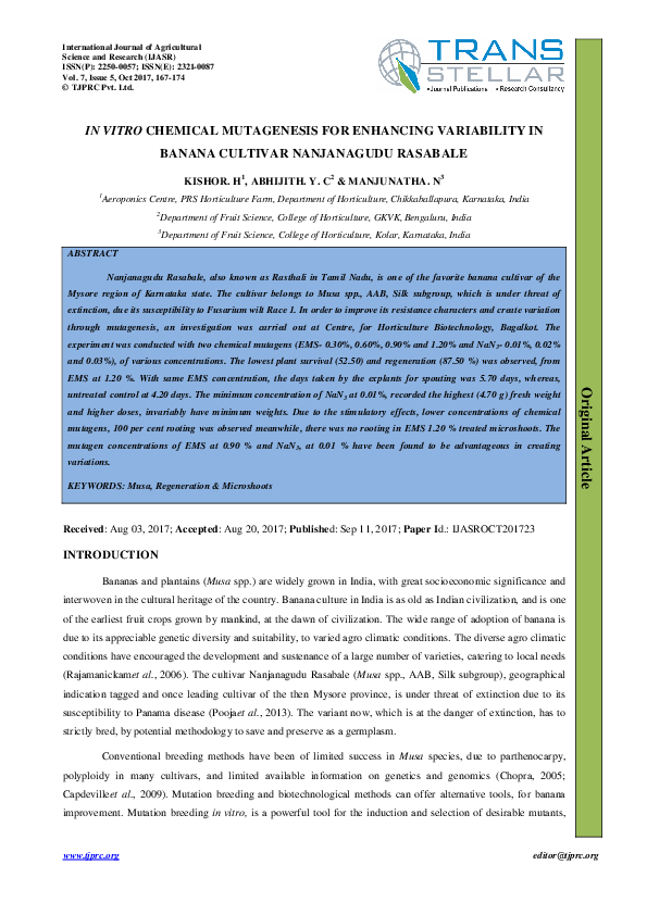 (PDF) IN VITRO CHEMICAL MUTAGENESIS FOR ENHANCING VARIABILITY IN BANANA ...