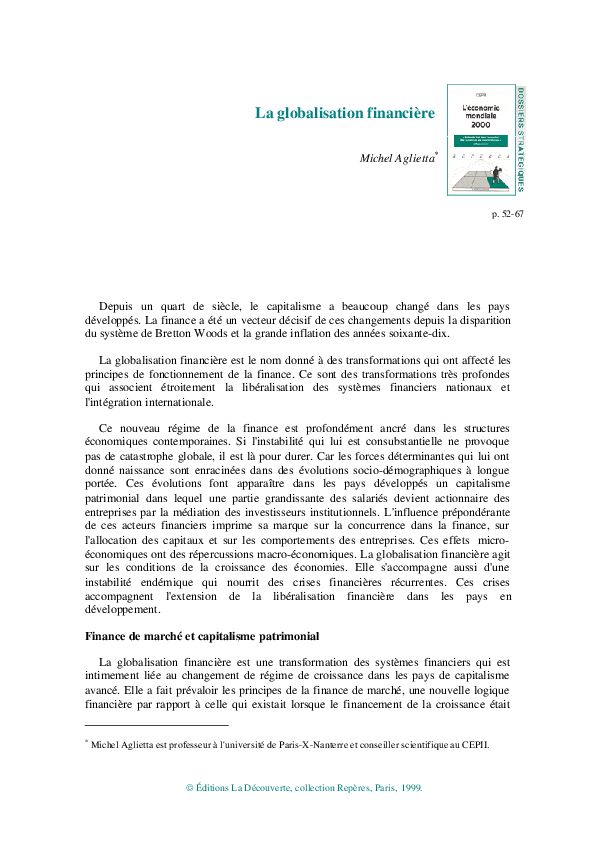(PDF) La globalisation financière
