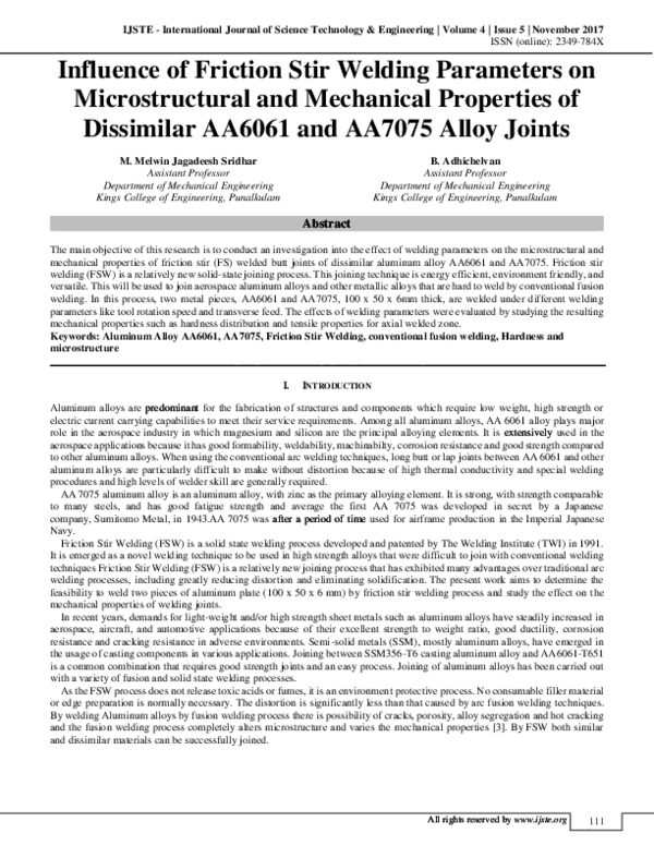 (PDF) Analysis and Optimization of Parameters of Dissimilar Metal Welding | IJSTE ...