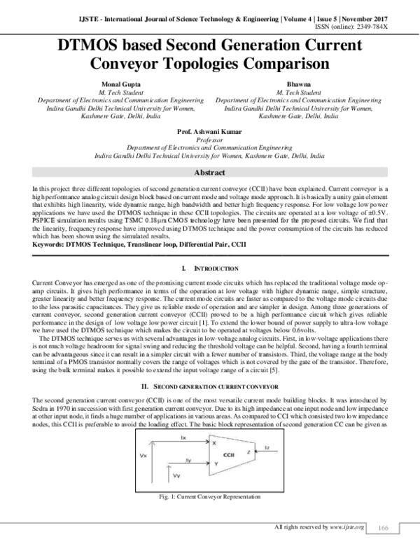 (PDF) DTMOS based Second Generation Current Conveyor Topologies Comparison (PDF) DTMOS based Second Generation Current Conveyor Topologies Comparison