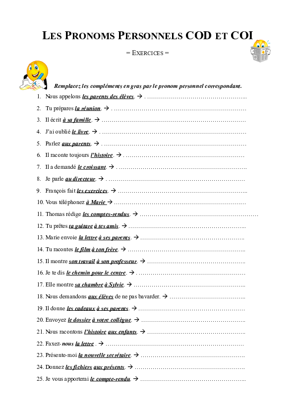 (DOC) Les Pronoms Personnels COD et COI