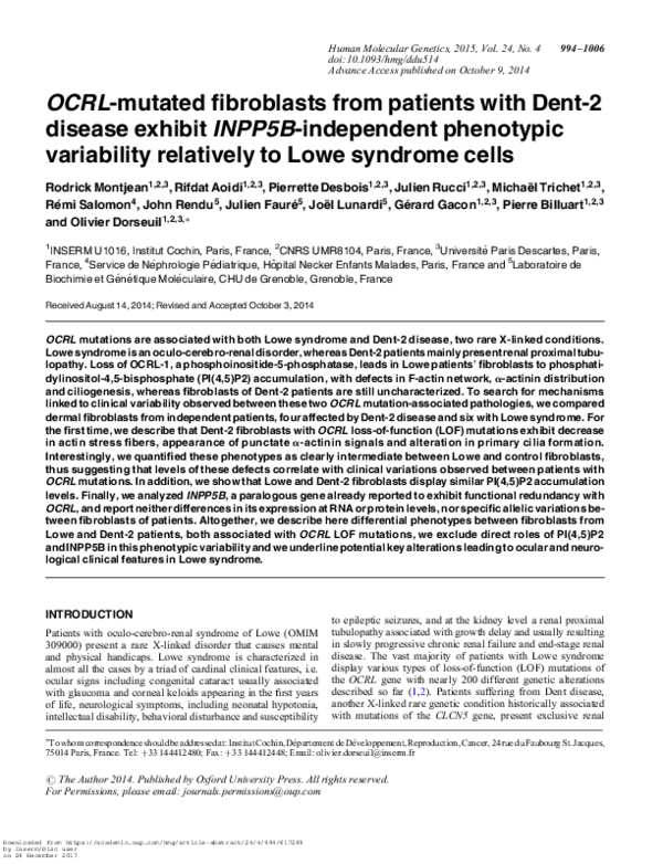 (PDF) Phenotypic Differences in OCRL-mutated Fibroblasts