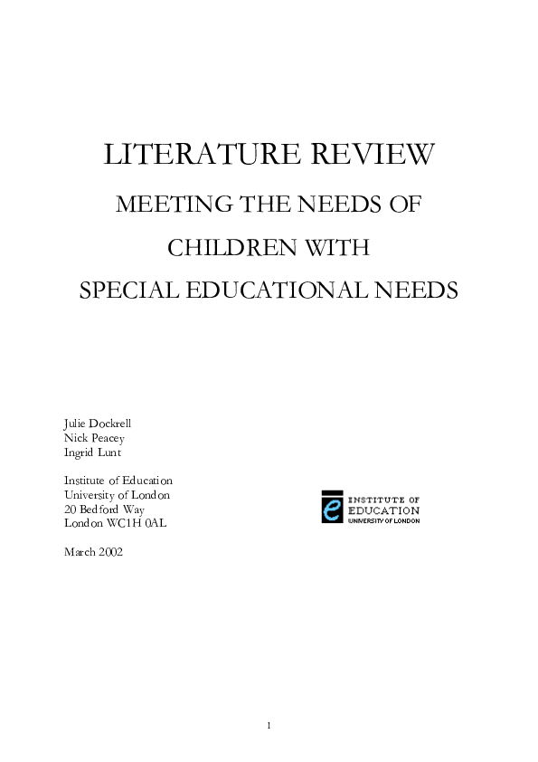 (PDF) LITERATURE REVIEW MEETING THE NEEDS OF CHILDREN WITH SPECIAL ...