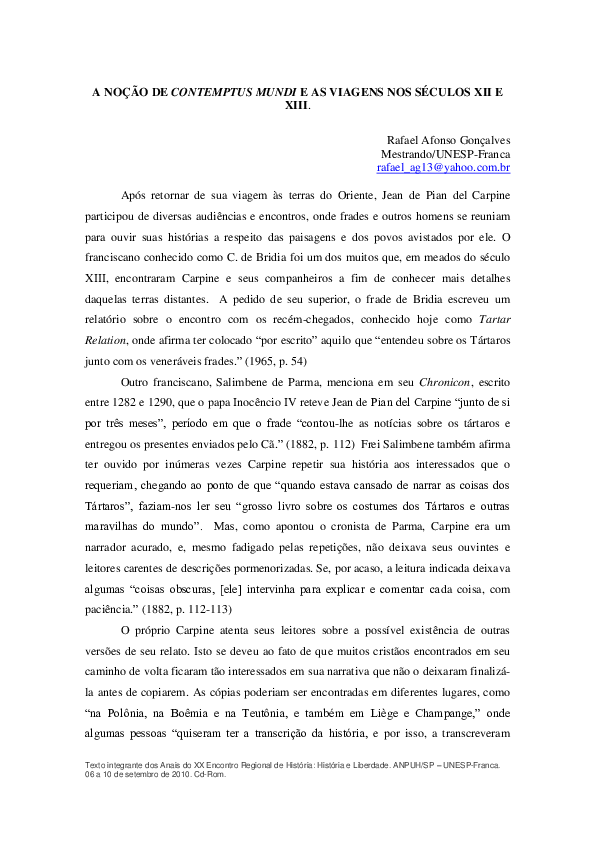 (PDF) A noção de contemptus mundi e as viagens nos séculos XII e XIII
