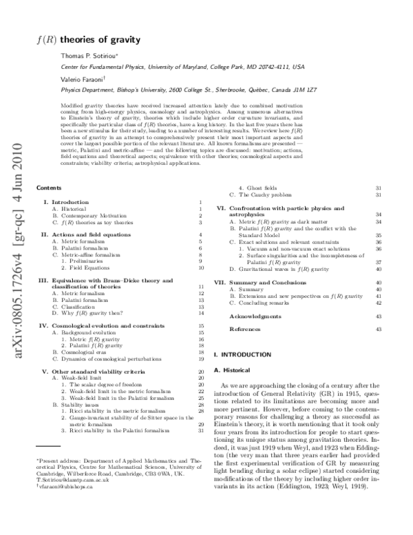 (PDF) f (R) theories of gravity