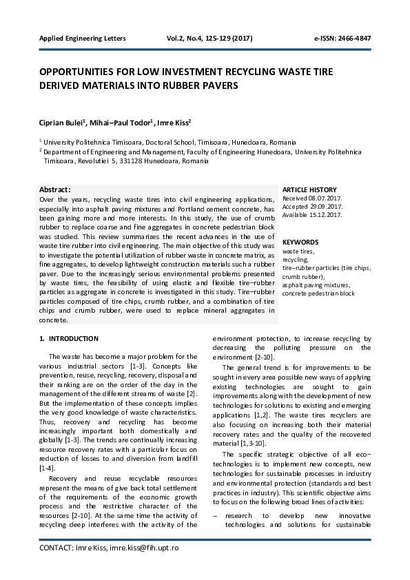 (PDF) OPPORTUNITIES FOR LOW INVESTMENT RECYCLING WASTE TIRE DERIVED ...