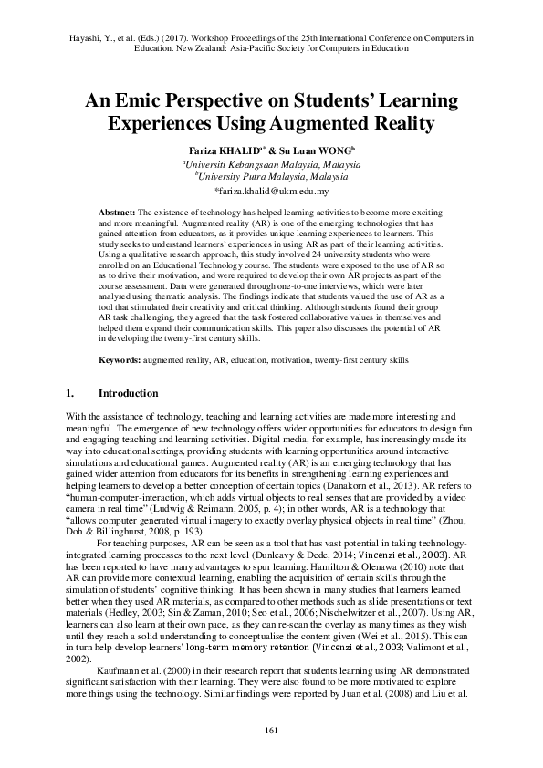 (PDF) An Emic Perspective on Students' Learning Experiences Using ...
