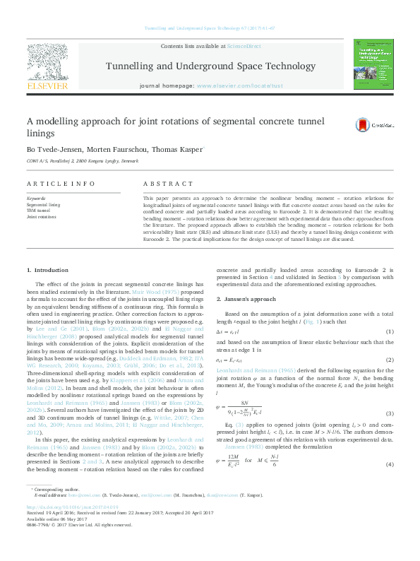Pdf A Modelling Approach For Joint Rotations Of Segmental Concrete Tunnel Linings