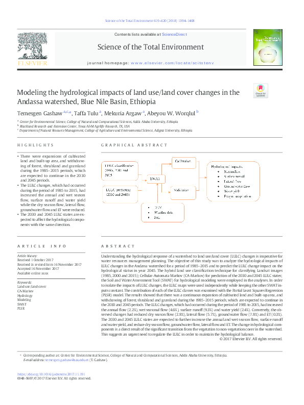 (PDF) Modeling the hydrological impacts of land use/land cover changes in the Andassa watershed ...