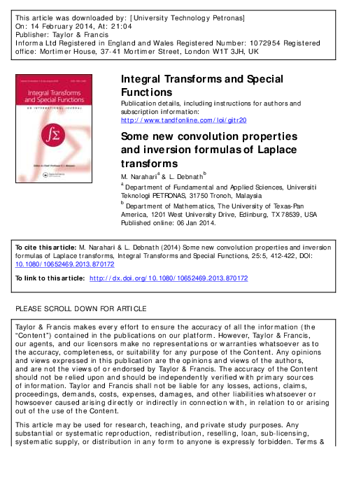 Pdf Some New Convolution Properties And Inversion Formulas Of Laplace