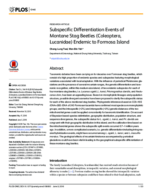 (PDF) Subspecific Differentiation Events of Montane Stag Beetles ...