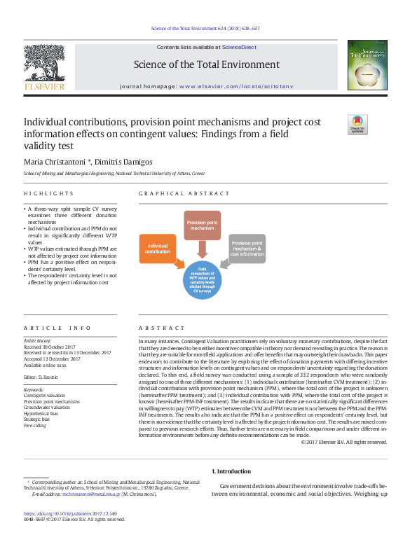 (PDF) Individual contributions, provision point mechanisms and project ...