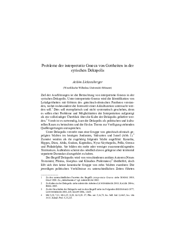 (PDF) Probleme der interpretatio Graeca von Gottheiten in der syrischen ...