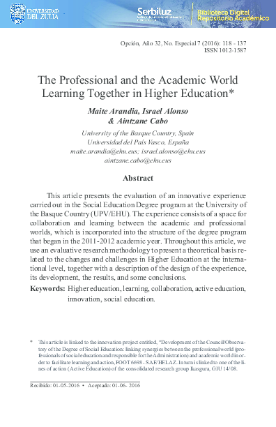 (PDF) The Professional and the Academic World Learning Together in ...