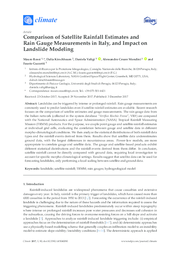 Pdf Comparison Of Satellite Rainfall Estimates And Rain Gauge Measurements In Italy And