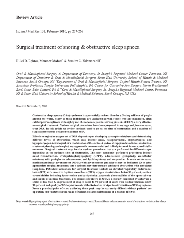 Pdf Surgical Treatment Of Snoring And Obstructive Sleep Apnoea 5407