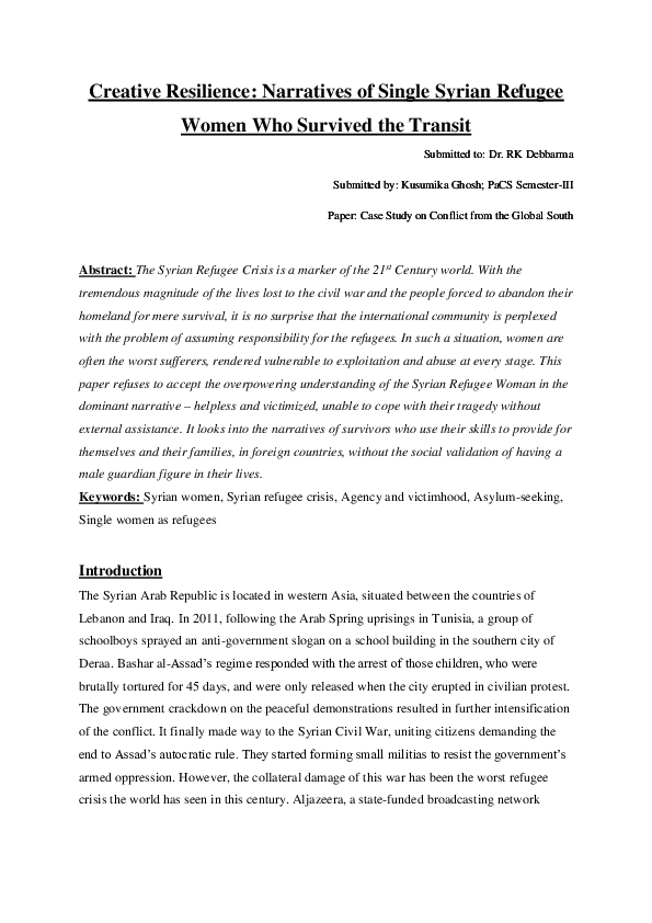 (DOC) Creative Resilience: Narratives of Single Syrian Refugee Women ...