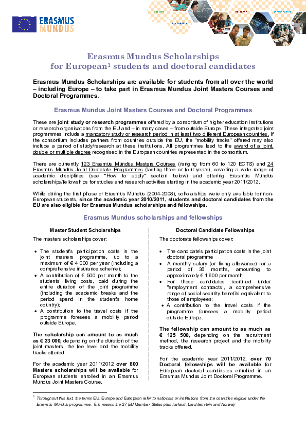 joint masters and phd erasmus mundus scholarships for study in europe