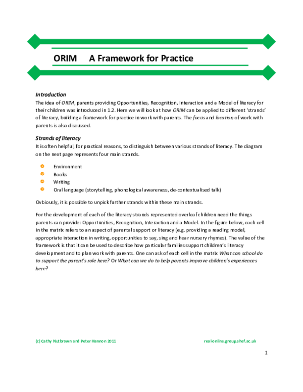 (PDF) ORIM A Framework for Practice