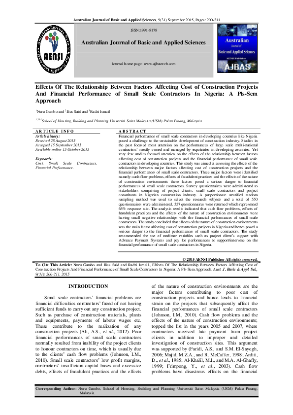 Pdf Effects Of The Relationship Between Factors Affecting Cost Of Construction Projects And