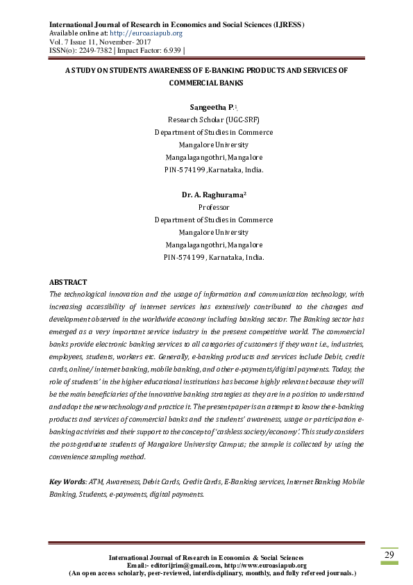 (PDF) A STUDY ON STUDENTS AWARENESS OF E-BANKING PRODUCTS AND SERVICES ...