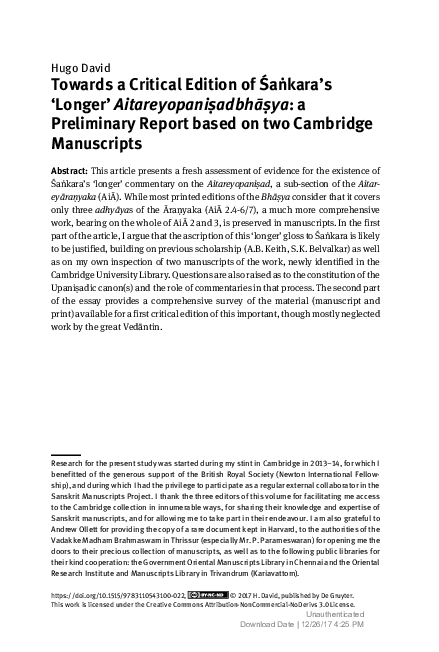 (PDF) Towards a Critical Edition of Śaṅkara's 'Longer ...