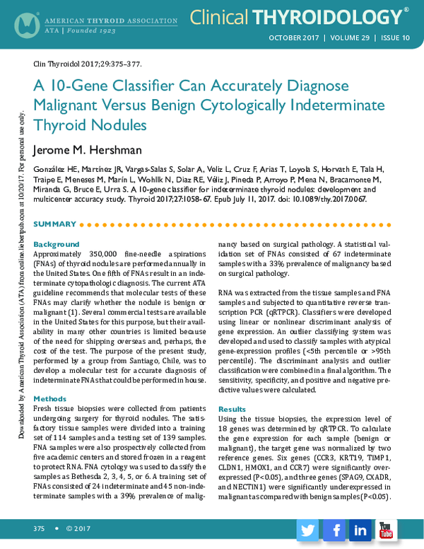 (PDF) A 10-Gene Classifier Can Accurately Diagnose Malignant Versus Benign Cytologically ...
