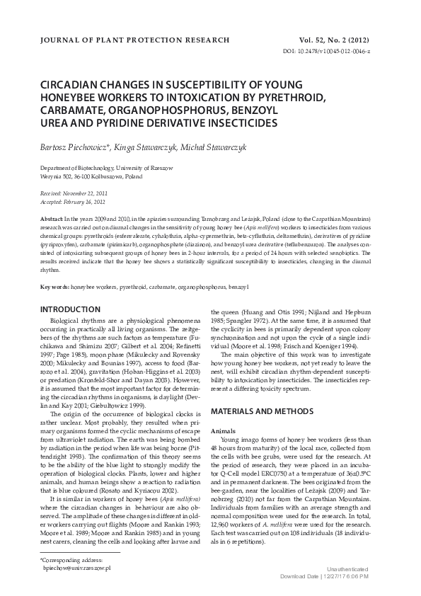 (PDF) Circadian Changes in Susceptibility of Young Honeybee Workers to ...