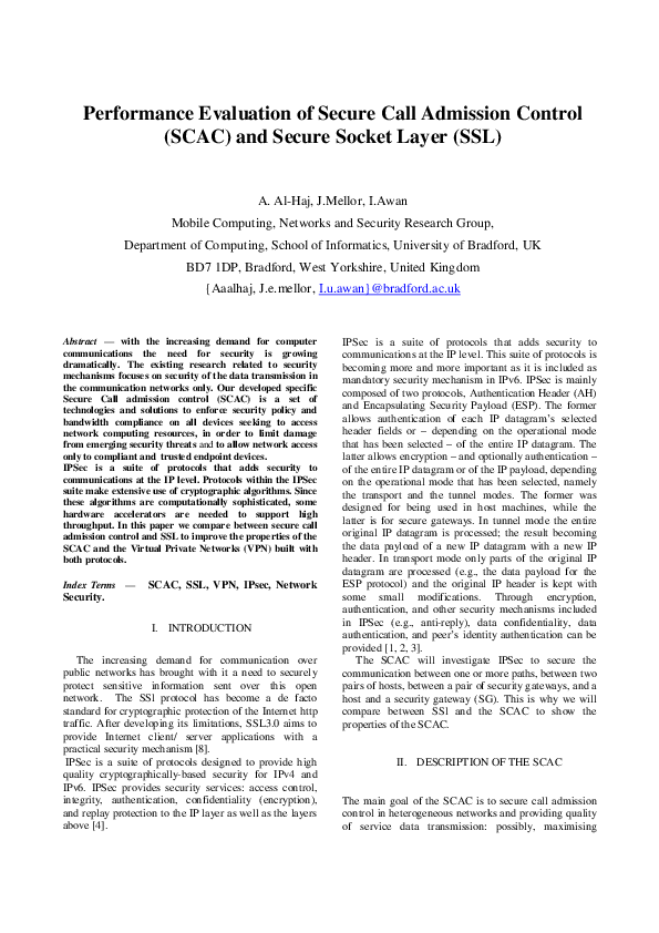 (PDF) Performance Evaluation of Secure Call Admission Control for Multiclass Internet Services