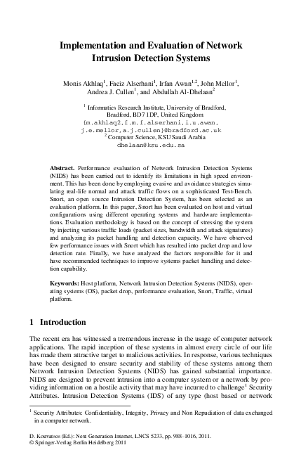 Pdf Implementation And Evaluation Of Network Intrusion Detection Systems