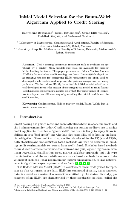 Pdf Initial Model Selection For The Baum Welch Algorithm Applied To