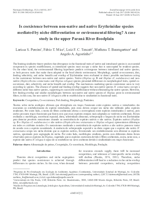 (PDF) Is coexistence between non-native and native Erythrinidae species ...