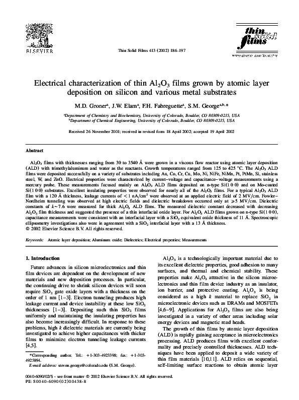 (PDF) Electrical characterization of thin Al2O3 films grown by atomic layer deposition on ...