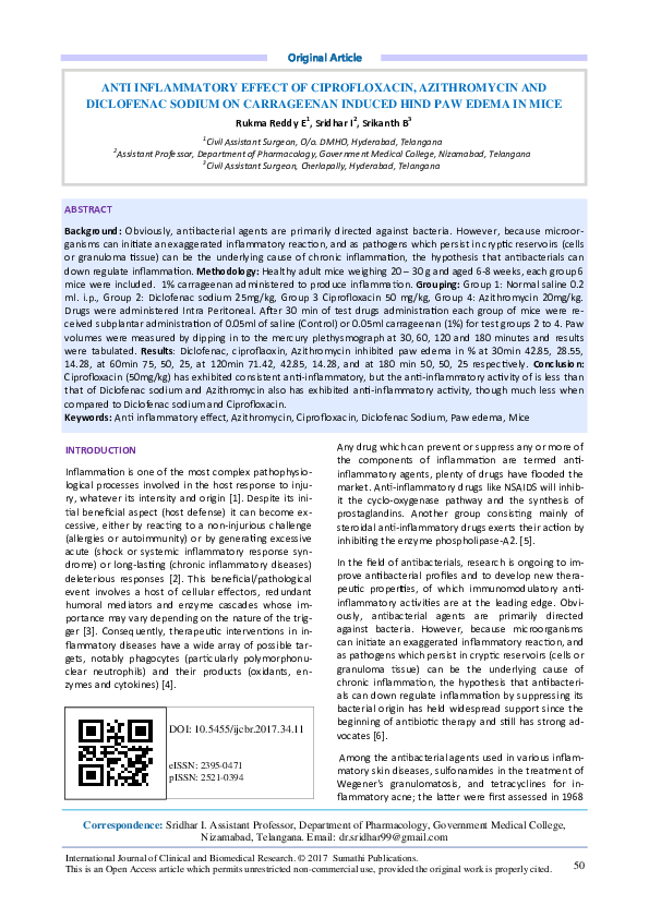 (PDF) ANTI INFLAMMATORY EFFECT OF CIPROFLOXACIN, AZITHROMYCIN AND ...