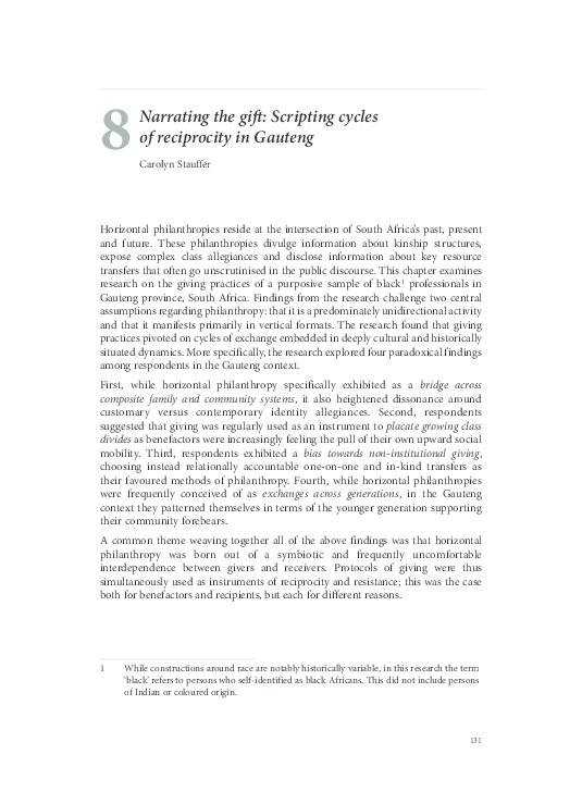 (PDF) Narrating the gift: Scripting cycles of reciprocity in Gauteng