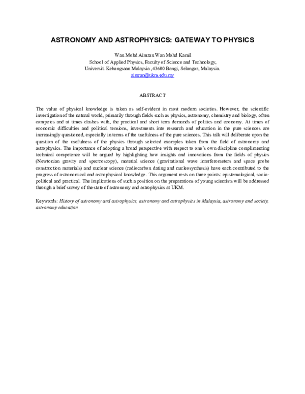 (PDF) Astronomy and Astrophysics - Gateway to Physics